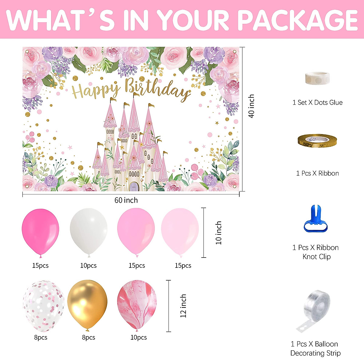 HIPVVILD Princess Birthday Decorations - Princess Birthday Party Supplies, Plate, Cup, Napkin, Balloon Arch, Backdrop, Tablecloth, Cutlery, Princess Party Decorations Tableware Supplies | Serve 24