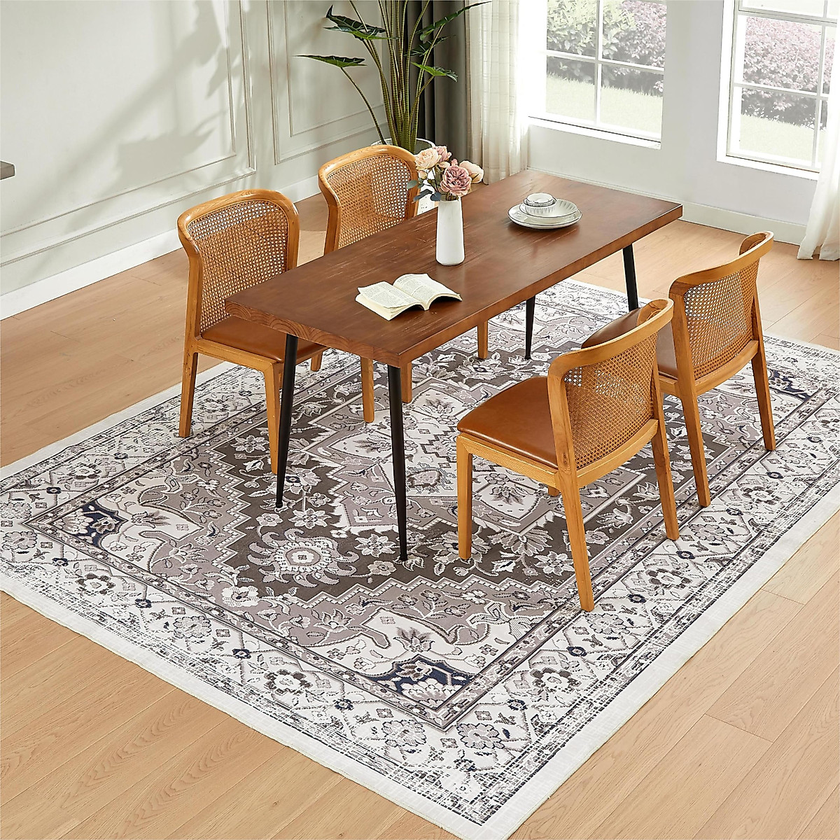 Washable Rug 6x9, Area Rug for Living Room Bedroom Rug Lightweight Large Area Rug Thin Vintage Rug No Smell Machine Washable Rug Accent Rug for Dining Room Home Kitchen, Brown