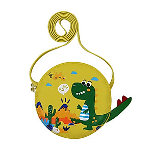 ZGMYC Cartoon Dinosaur Crossbody Purse for Boys Girls, Cute Round Shape Wallet Shoulder Bag for Toddlers Kids
