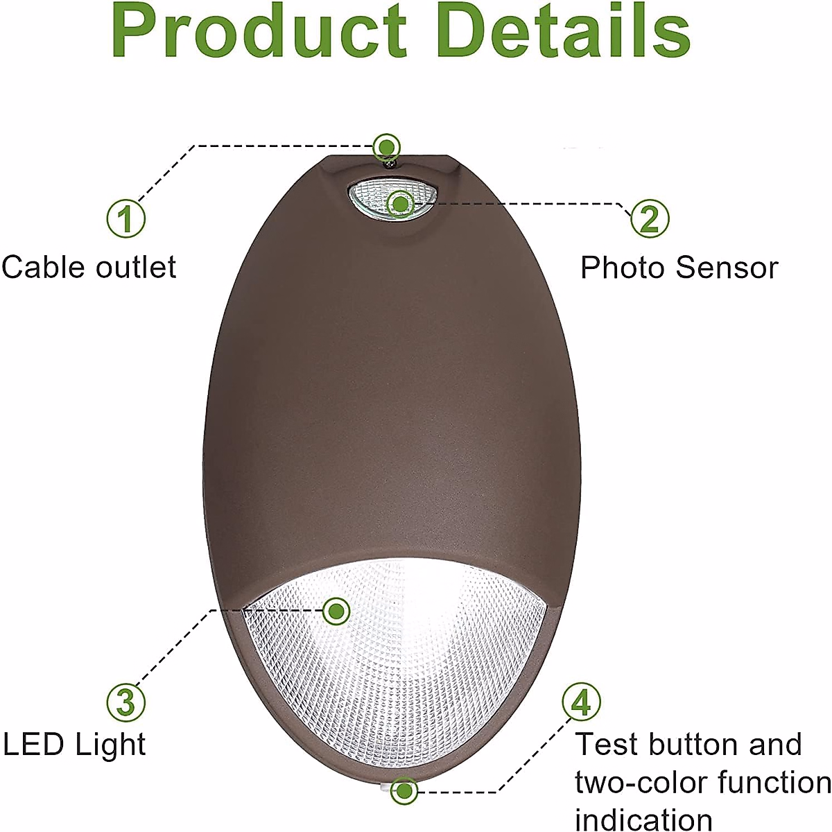 LED Emergency Light with Battery Backup and Photocell, Self Test Diagnostics, Outdoor LED Emergency Wallpack, 12W 100-277VAC UL-924 Fire Resistant IP65 Wet Location, Dark Bronze - UL Listed - 6 Pack