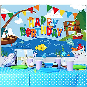 Gone Fishing Birthday Party Decorations Supplies Fisherman Birthday Banner Party Backdrop for Kids Boys Fishing Party Banner Photography Background Photo Booth 70.8 x 43.3 Inch