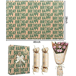 VETUZA Extra Large 40 x 28 Inches Folded Flat Happy Birthday Kraft Wrapping Paper Set of 6 (Extra Large Sheets: 47 sq. ft. ttl.) for Men Boys Women Adults Kids Girls