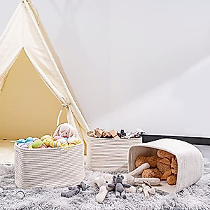 Kriitools Off White Storage Cubes Baskets Bins for Shelves Set of 3, Rectangular Closet Storage Cube Baskets, Skin-friendly Woven Rope Baskets for Organizing, Woven Cube Storage Bins for Baby Nursery