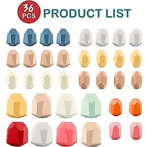 AAA777USA Montessori Stacking Wooden Rocks Balancing Stone Preschool Educational Sensory Toys for Toddlers 3 4 5 Year Boys and Girls – Building Block Set 36 pcs