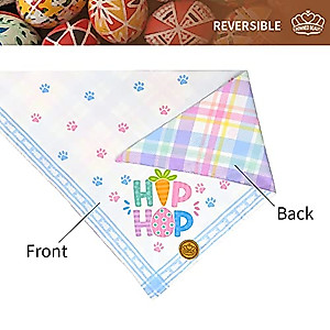 Crowned Beauty Easter Dog Bandanas Large 2 Pack, Bunnies Peeps Set, Hip Hop Plaid Adjustable Triangle Holiday Reversible Scarves for Medium Large Extra Large Dogs Pets