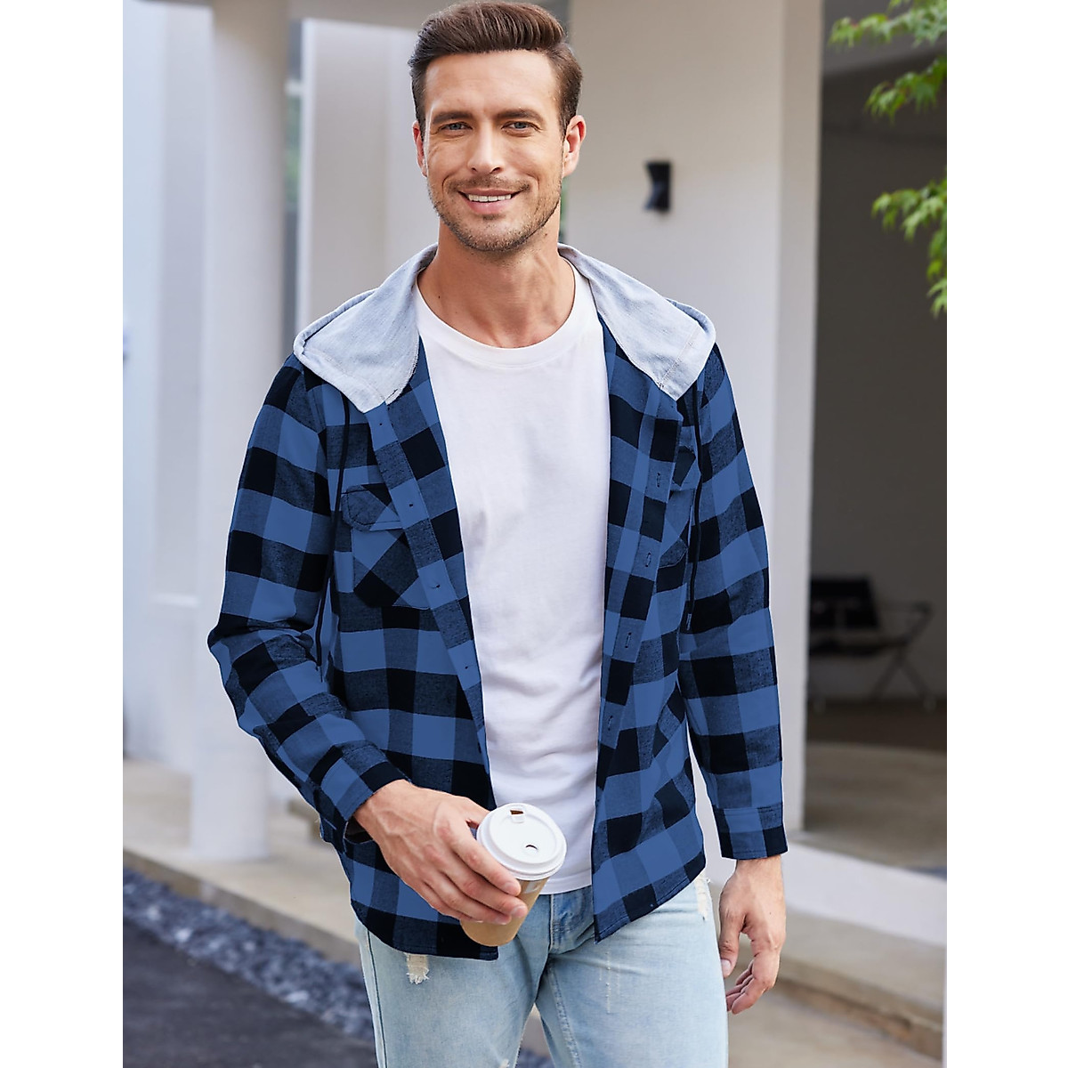 COOFANDY Men's Flannel Plaid Hoodie Shirt Jacket Button Down Slim Fit Buffalo Shirts