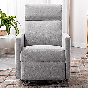 Merax Gray Modern Upholstered Manual Swivel Recliner Chair w/Headsupport Adjustable Nursery Glider Rocker for Living Room, Bedroom, Set of 1