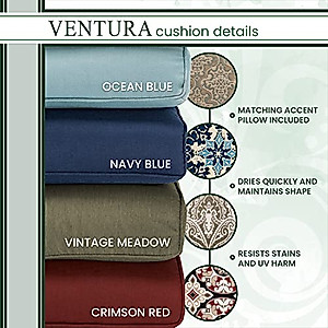 Hanover Ventura Steel Outdoor Patio Woven Luxury Recliner with Brown Wicker, Vintage Meadow Green Cushions and Pillow