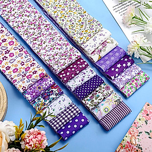 Kingdder 70 Pcs Floral Cotton Fabric Patchwork Roll 2.55 x 39.4 Inch Cotton Quilting Fabric Roll up Cotton Fabric Quilting Strips Precut Patchwork Roll for Craft Sewing DIY Crafts (Purple Flower)