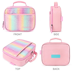mibasies Kids Lunch Bag for Girls Toddler Sparkle Lunch Box for School Travel, Pink Blue Rainbow