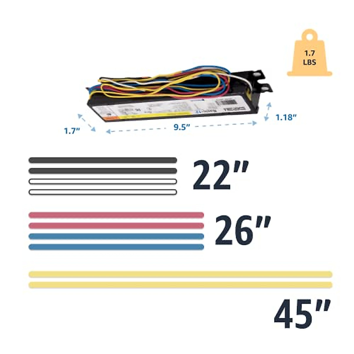 Universal Lighting Technologies B234SR120M-A000I Electronic Ballast, Fluorescent, T12, 2-Lamp, 120V, Black