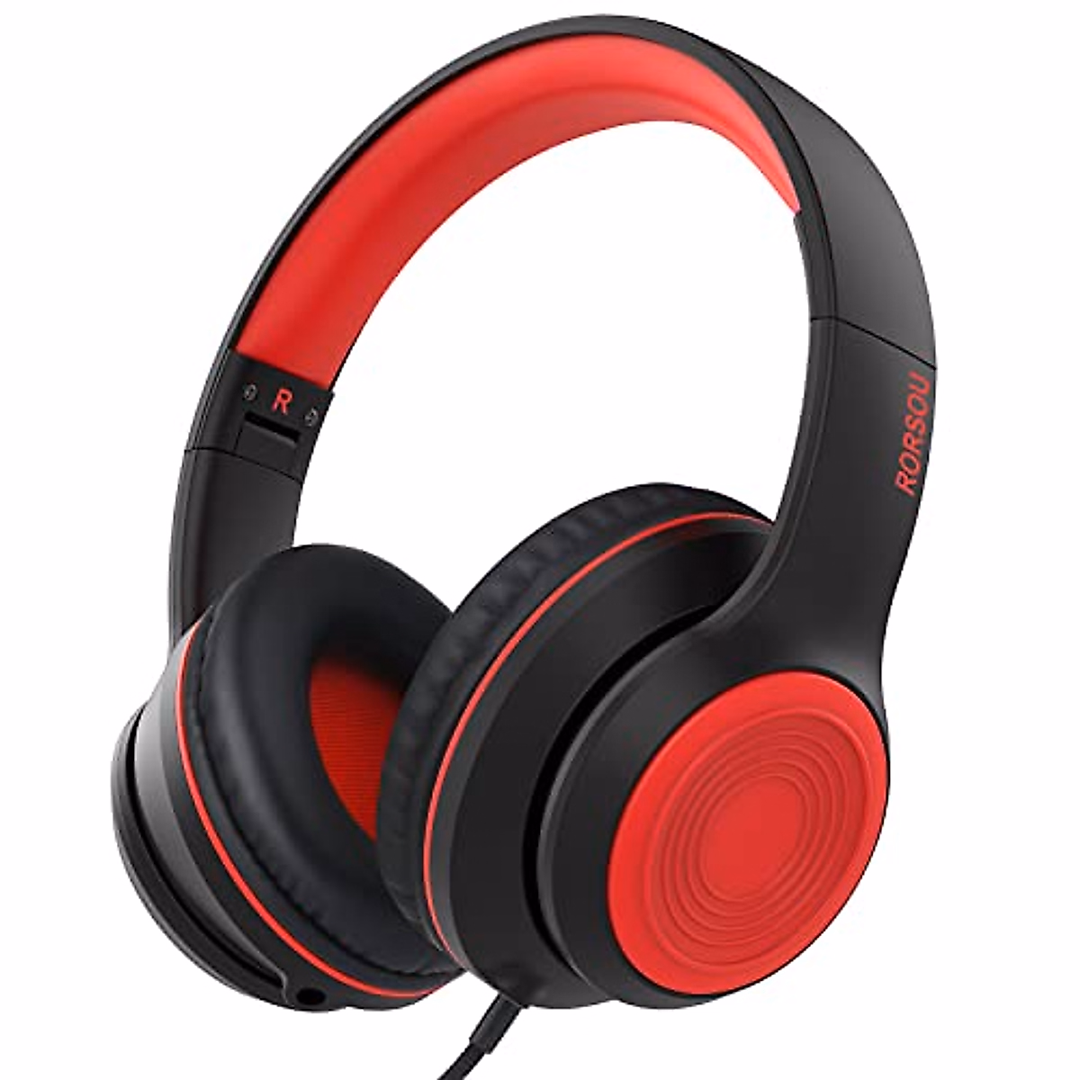 RORSOU K9 Kids Headphones with Microphone, Folding Stereo Bass Headset with 1.5M No-Tangle Cord for Children/Teens/School/Adults, Portable Wired Headphones for Smartphone Tablet Computer MP3/4 (Black)