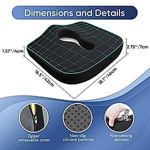 Cushionmint Desk Chair Cushion [Bigger] Office Seat Cushion, [Supportive] [Breathable] Cushion for Office Chair, Memory Foam Seat Cushions for Hip, Tailbone, Coccyx, Sciatica（180-280 lbs, Black）