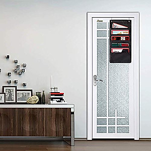 JiatuA Storage Pocket Chart, 5 Pockets Hanging Wall File Organizer with 4 Hooks, Hanging Pocket Chart - Hanging Storage Organizer for School, Home or Office Wall Pocket Chart, Black, 2 Pack