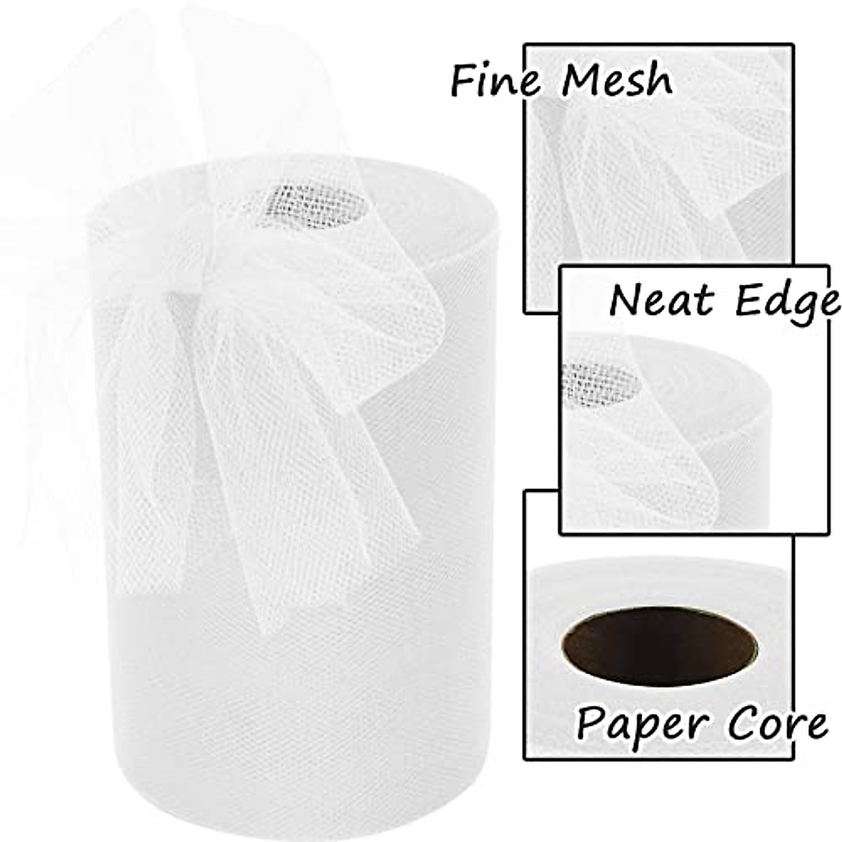 Tulle Fabric Rolls 6 Inch by 100 Yards (300 ft) White Tulle Ribbon Spool for Tutu Skirt Wedding Baby Shower Birthday Party Decorations Christmas Gift Wrapping DIY Crafts (White)