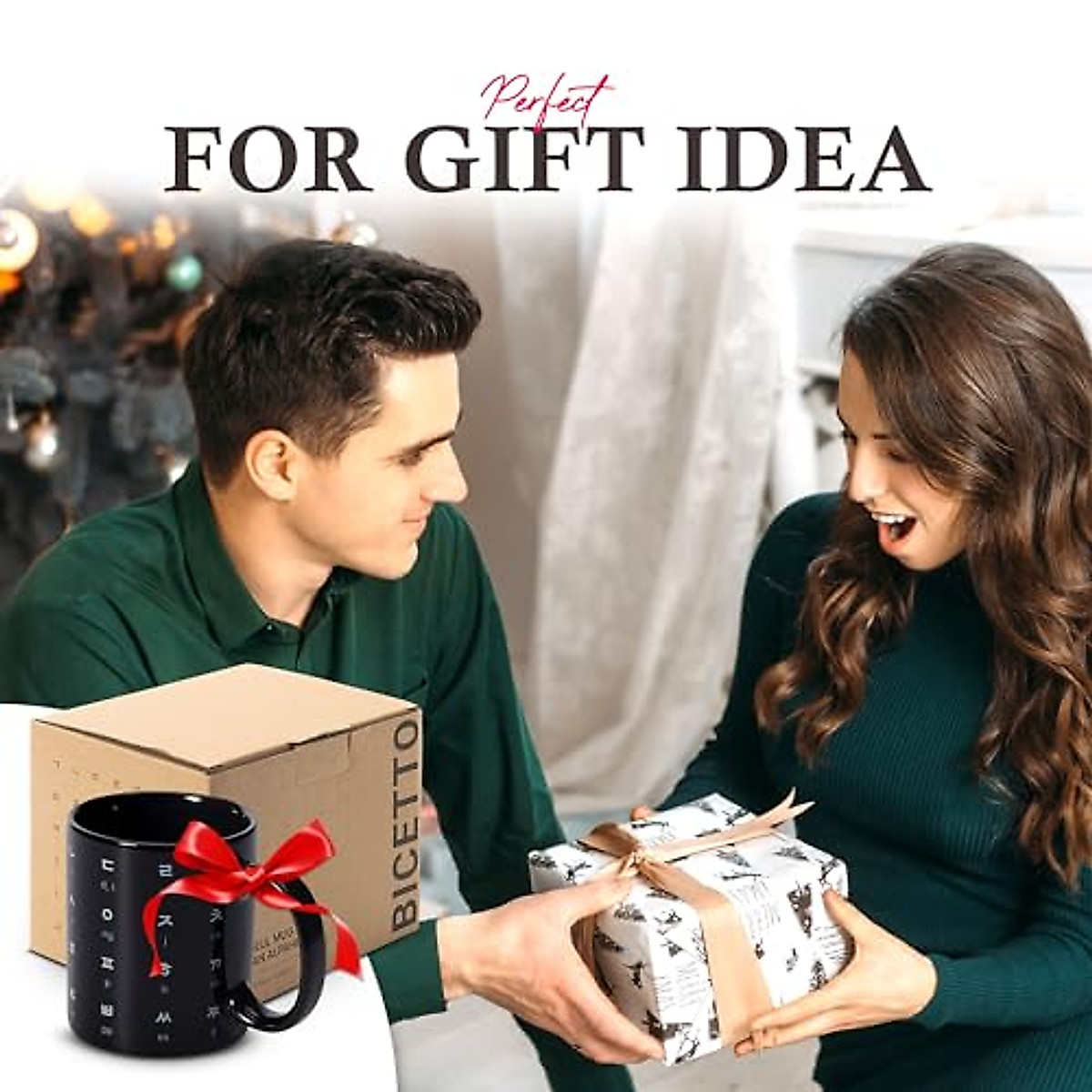 BICETTO Kpop Merch - Korean Alphabet, Korean Gifts, Kdrama Merch, Korean Drama Gifts, Korean Gifts, BTS Cup, BTS Mug, K Drama, 12oz, Stylish, Durable, Microwave Safe, Premium Quality (Carbon Black)