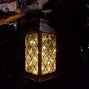 Solar Lantern Outdoor, Hanging Solar Light with 30 LED Fairy String Lights and Handle, Waterproof Decorative Landscape Lamp for Table Garden Patio Yard (Yellow)