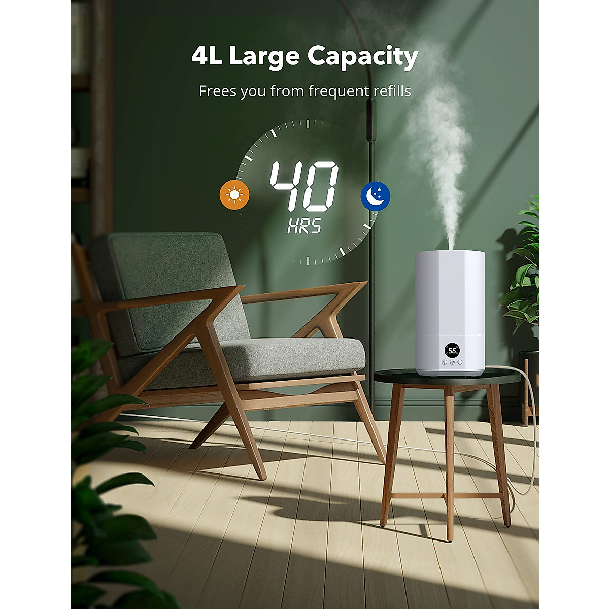 4L Top Fill Humidifiers for Bedroom, 25dB Quiet Ultrasonic Cool Mist Humidifiers with Auto Mode Mist Level, Adjustable 12H Timer for large Living Room Office Desk (White) Christmas