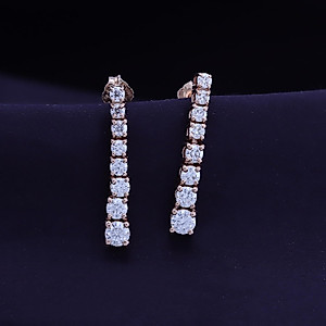 SAVEARTH DIAMONDS 1 Carat Round Cut Lab Created Moissanite Diamond Linear Drop Stud Earrings In 14K Rose Gold Over Sterling Silver Jewelry For Women (VVS1 Clarity, 1 Cttw)