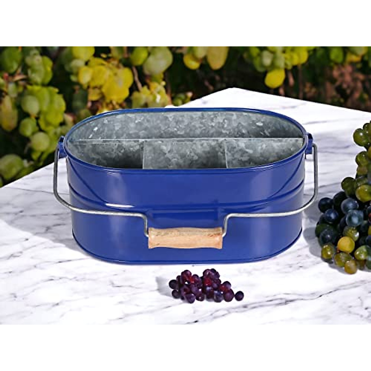 Alpha Living Home Utensil Caddy, Silverware Caddy Party, Silverware Caddy, Picnic Caddy, Flatware Caddy, Paper Plate Caddy, Galvanized Utensil Caddy, Metal Caddy, Outdoor Utensil Caddy - Slaty Grey