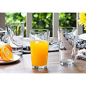 Set of 18 Sleek and Durable Drinking Glasses - Glassware Set Includes 6-17oz Highball Glasses, 6-13oz Rocks Glasses, 6-7oz Juice Glasses | Heavy Base Glass Cups for Water, Juice, Beer, & Cocktails.