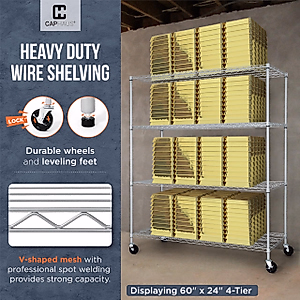 CAPHAUS Heavy Duty NSF Commercial Adjustable Shelves Wire Shelving w/Wheels & Feet, Kitchen Storage Metal Shelf, Garage Storage Shelving, Utility Wire Rack Storage Unit, Silver Grey 30 x 14, 5-Tier