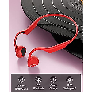 VIDONN Open-Ear Headphones, Air Conduction Wireless Earphones, Sweat Resistant Sport Bluetooth Earphones for Workouts and Running -Doesn't Hurt Your Ears-Long Battery Life-Built-in Mic (Red)