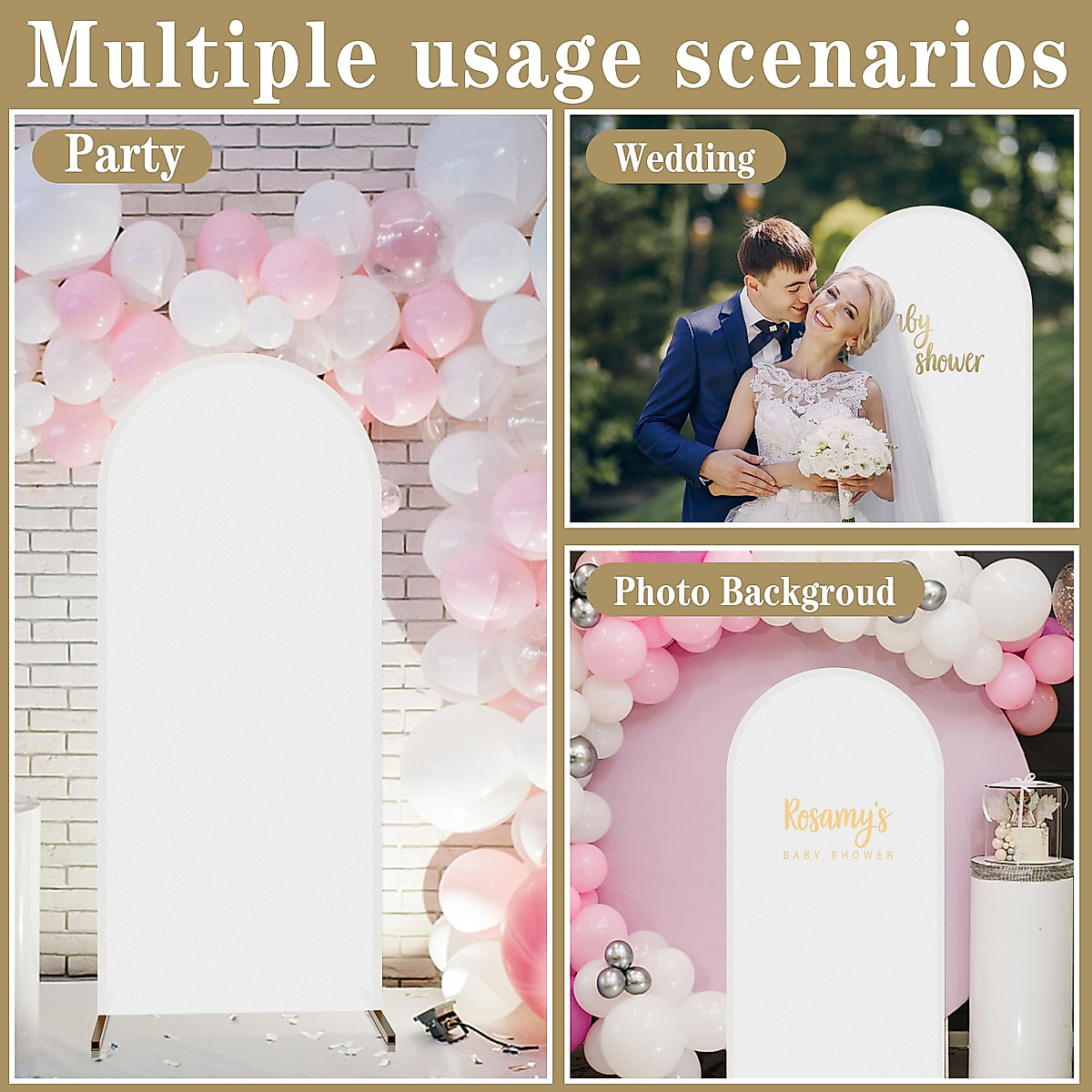 3 Pcs Arch Backdrop Cover- Spandex Fitted Round Top Wedding Arch Cover- 2 Sided Arch Stand Cover Backdrop Fabric for Wedding Birthday Banquet Decor, 4Ft & 5Ft & 6Ft (Frame Not Included)