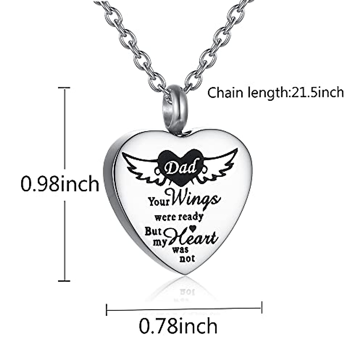Gisunye Cremation Jewelry for Ashes Pendant for Dad Mom Stainless Steel Heart Cremation Urn Necklace Memorial Pendant with Fill Kit (PMX-Dad)