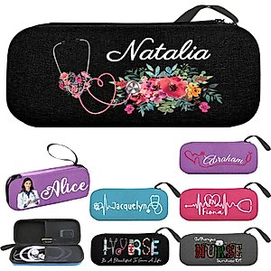 Nurses Week Gift Personalized Stethoscope Case Custom Nurse Name Stethoscope Holder Case Customized Name Lightweight Hard Carrying Storage Bag with Pocket for Nurse Doctor Medical Assistant