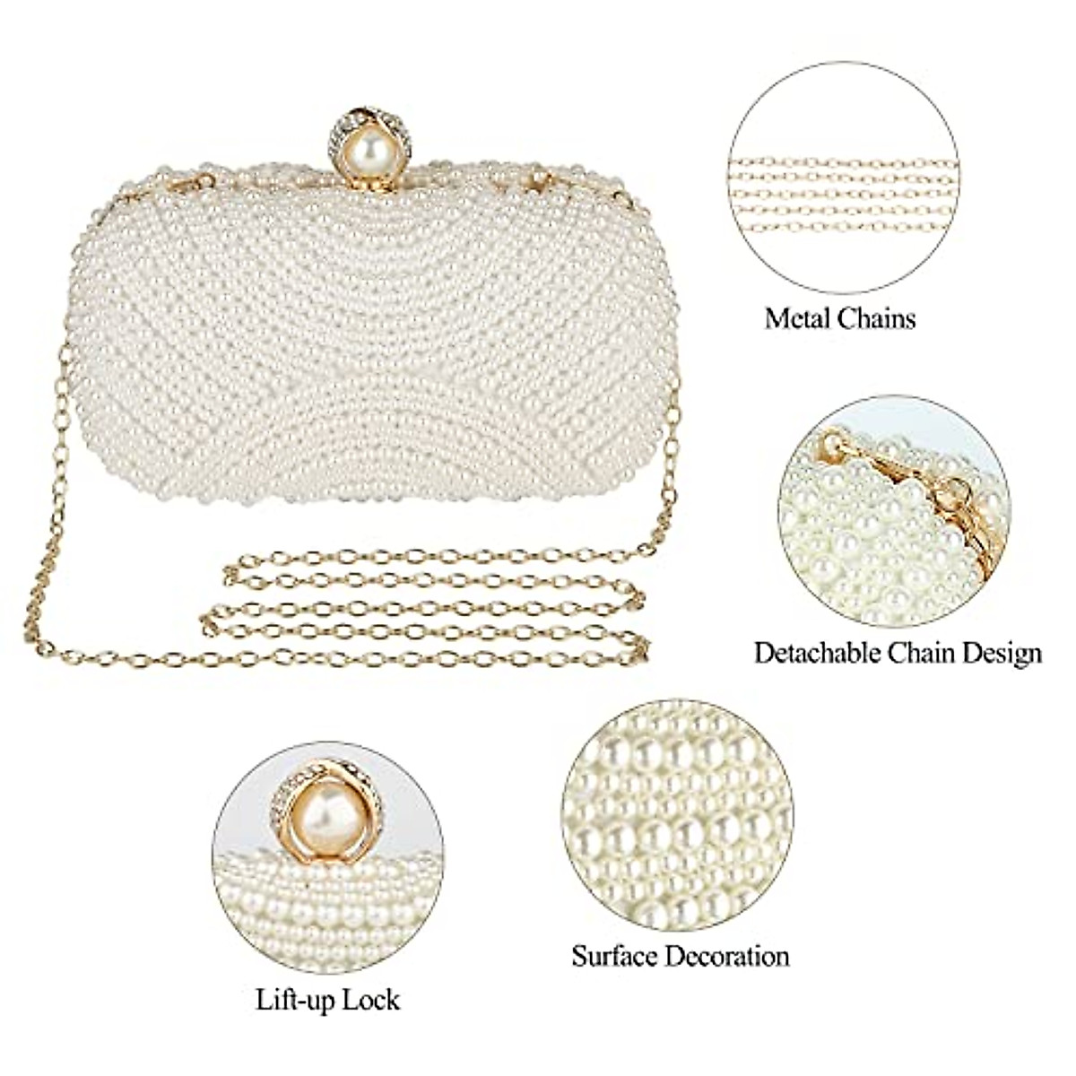 UBORSE Women Pearl Clutch Bag Wedding Bridal Evening Clutch Handbag Elegant Small Bridal Purse for Cocktail Party Prom,Beige