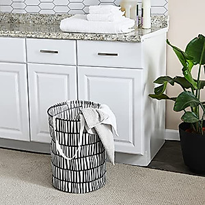 Household Essentials Round Krush Hamper with Handles, Black and White