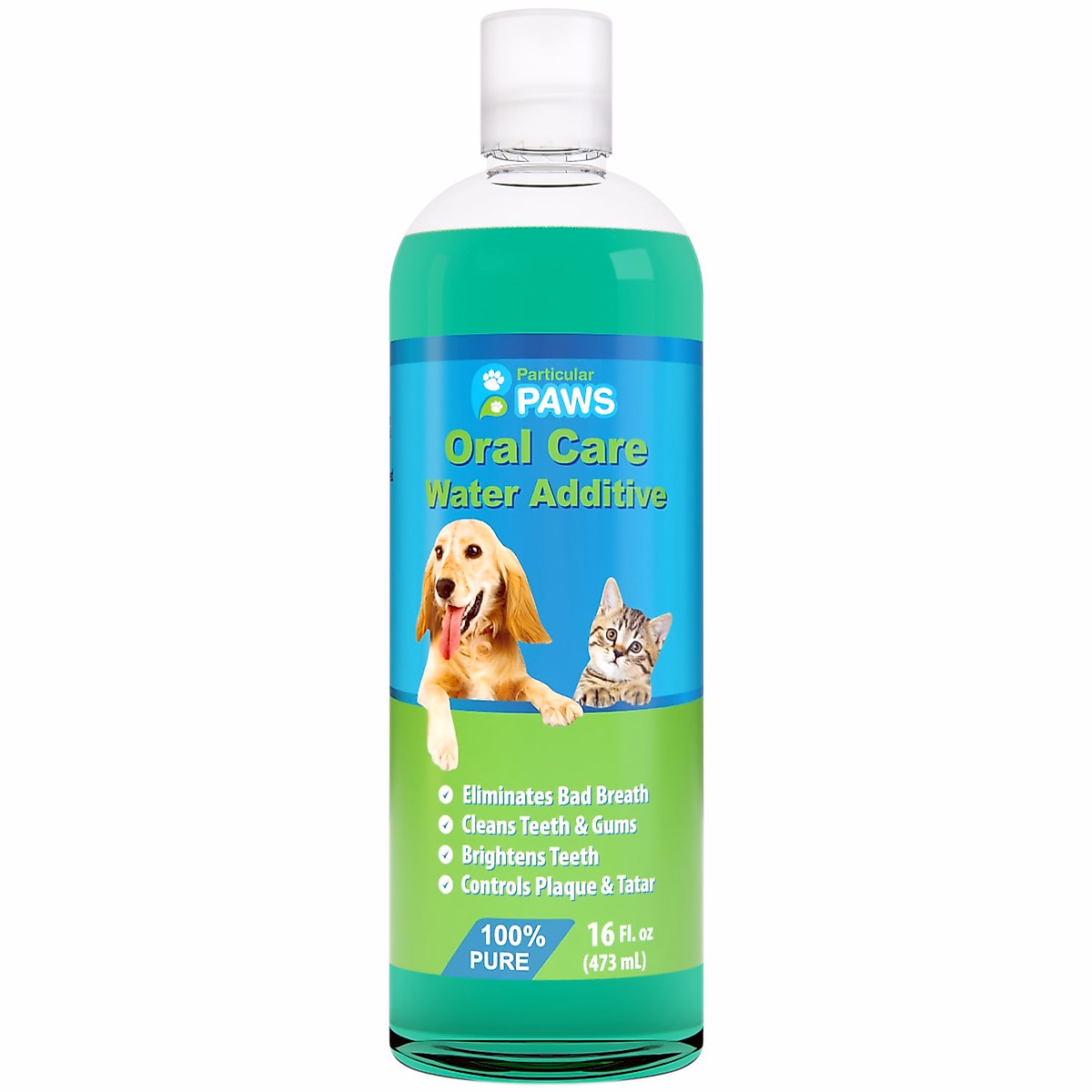 Particular Paws Fresh Breath Water Additive for Dogs and Cats - for Clean Teeth, Healthy Gums and Oral Care - 16oz