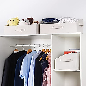 KEEGH Storage Bins for Closet Shelves Storage Baskets for Shelves Trapezoid Storage Bin Fabric Organizer Bins for Clothes with Handles,Beige,Set of 3