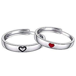2 Pcs Heart Matching Rings Set Couple Friendship Lover Open Adjustable Rings Minimalist Heart Engagement Wedding Bands Simple Multi-Style Jewelry for Him Her Lover Couples - Heart