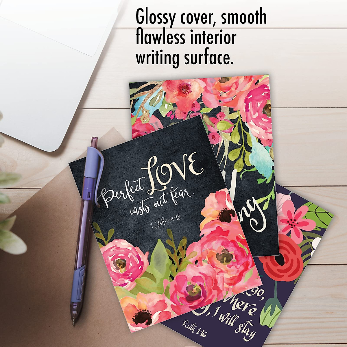 The Best Card Company - Assorted of 10 All Occasions Blank Notecards Box Set 4 x 5.12 Inch w/Envelopes, Floral Scripture Bible Quotes for Women (10 Designs, 1 Each) - Blessings M6634OCB