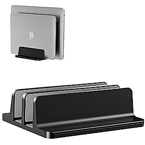 [Upgraded Dock Version] Vertical Laptop Stand, Adjustable 2 Slot Aluminum Desktop Holde(Up to 17.3 inch), Fits All MacBook/Microsoft Surface/HP/Dell/ChromeBook/iPad and Gaming Laptops (Black)