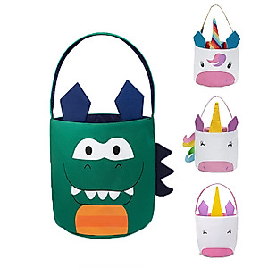 Easter Basket for Kids Easter Bunny Bag Easter Decorations (Green Dinosaur)