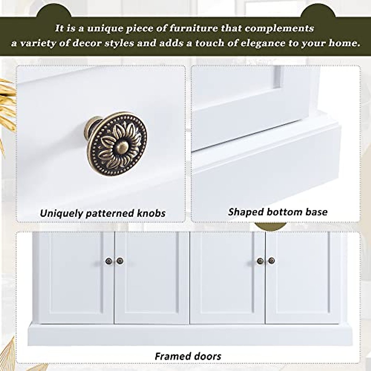 VLOJELRY Modern Sideboard Buffet Storage Cabinet with 2 Drawers & 4 Doors Adjustable Shelves Free Standing Cabinet Kitchen Console Table for Dining Living Room, Entryway, White