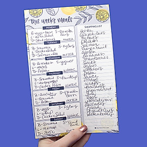 bloom daily planners Weekly Magnetic Meal Planning Pad for Fridge with Tear-Off Grocery Shopping List - Hanging Food/Menu Organizer Notepad with Magnets - 6” x 9" - Lemons