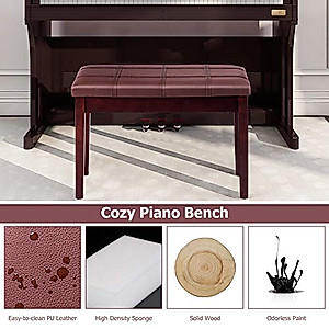 GOFLAME Piano Bench with Padded Cushion and Music Storage, Comfortable Double Duet Seat with PU Leather and Wooden Legs, Perfect for Professional or Home Use (Brown)
