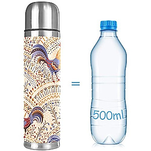 Seamless Art Cock Rooster Stainless Steel Water Bottle, Leak-Proof Travel Thermos Mug, Double Walled Vacuum Insulated Flask 17 OZ