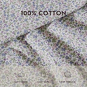 Laura Ashley - Standard Pillowcase Set, Breathable Percale Cotton Bedding, Crisp & Cool Home Decor (Emogene Purple, 2 Piece)