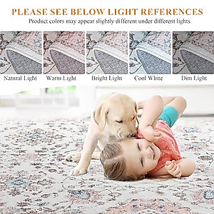 Mcadore 8x10 Area Rugs Washable Boho Rug, Non Slip Carpet for Living Room, Bedroom, Kitchen, Soft Low-Pile Rug, Beige/Floral