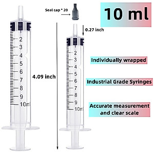 20Pack lastic Syringe, Individual Package Syringe and cap, Suitable for Lip Gloss, Paint, Epoxy Resin, Watering Plants, Glue Applicator or Oil, Measuring Liquids and Refilling (10ml)