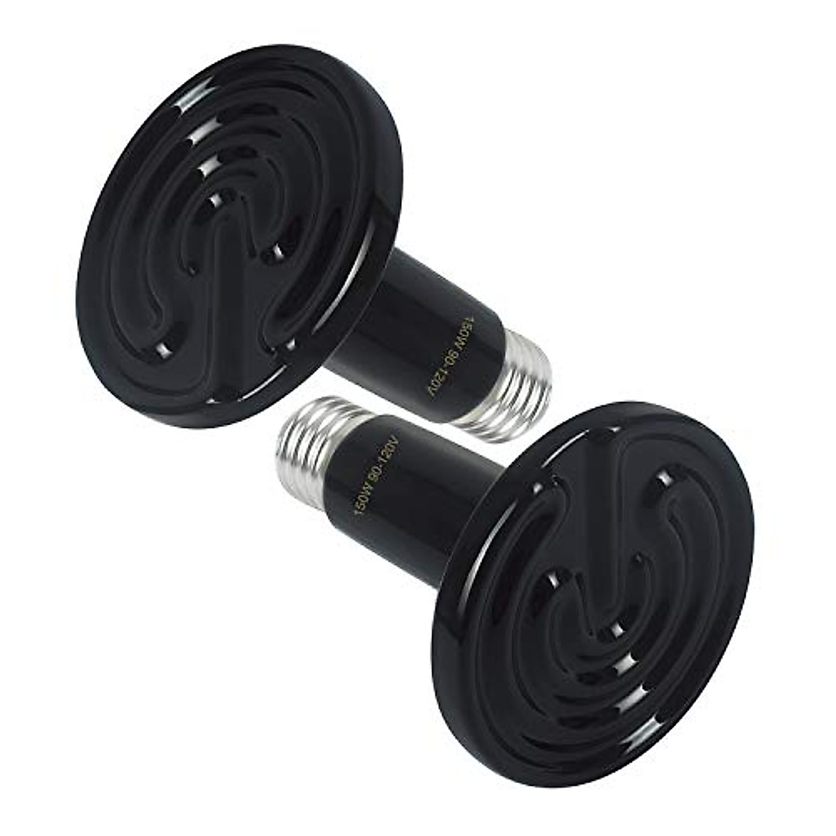 FIVEAGE Ceramic Heat Emitter 150W Reptile Heat Lamp Bulb,No Light Emitted No Harm Heater Chicken Heat lamp Infrared Lamp for Lizard Snake Coop Tortoise Aquarium Pet Brooder,2P- Black