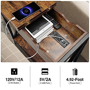 TooCust End Tables Living Room with Charging Station, Flip Top Side Table with USB Ports and Outlets, Couch End Tables, Narrow End Tables with 5.5" Deep Flip Top Drawer(11.2" D x 24" W x 24" H)