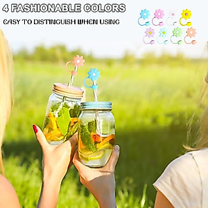 EXQUILEG Straw Covers Cap Fit for Stanley Cup, 8Pcs Silicone Flower Straw Toppers Compatible for Stanley 30&40 Oz Tumbler, 10mm Drinking Straw Tip Covers Fit for Stanley Cups Accessories