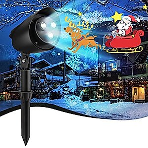 Goplus Christmas Projector Lights, Outdoor LED Santa Claus on Sleigh Projection Lamp with 65° Adjustable Angle, Lawn Stake, Water Proof Landscape Decorative Lighting for Christmas Holiday Party Garden