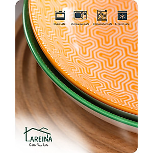 Large Pasta Bowls Set of 6 - Ceramic Salad Serving Bowls, Wide and Shallow 30 Ounce Deep Pasta Plates for Soup, Microwave and Dishwasher Safe